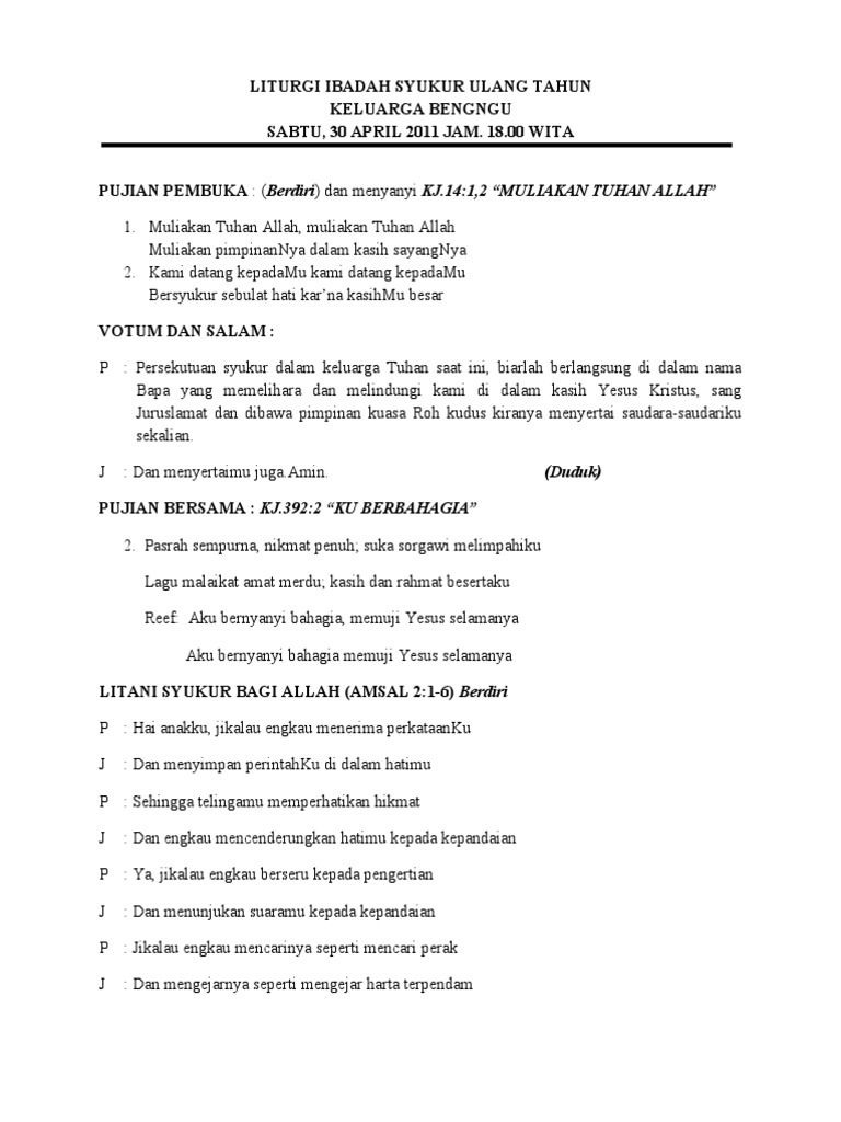 Liturgi Ibadah Syukur Ulang Tahun, Sidi, Baptis | PDF
