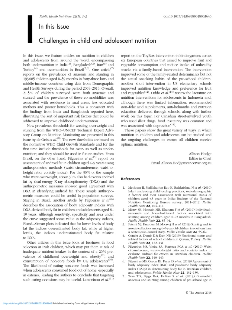 Challenges in Child and Adolescent Nutrition | PDF | Malnutrition | Obesity