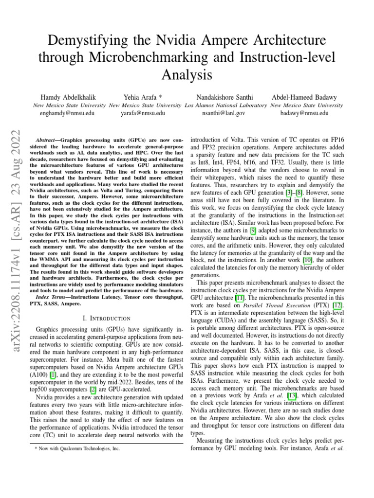 Demystifying The Nvidia Ampere Architecture Through Microbenchmarking and Instruction-Level ...