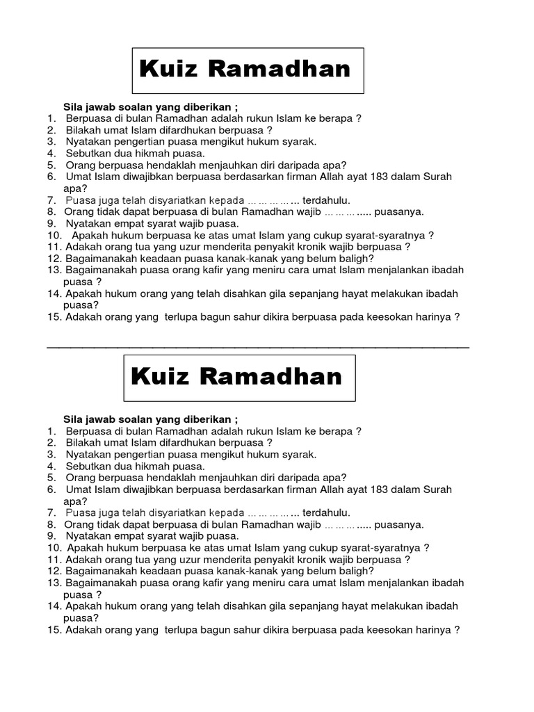 Kuiz Ramadhan | PDF | Gaya Hidup