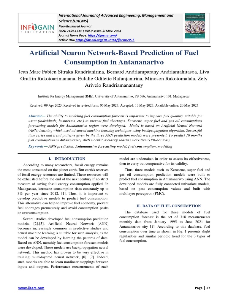 Artificial Neuron Network-Based Prediction of Fuel Consumption in ...