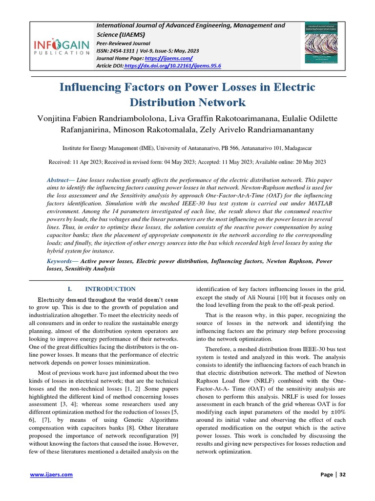 Influencing Factors On Power Losses in Electric Distribution Network ...