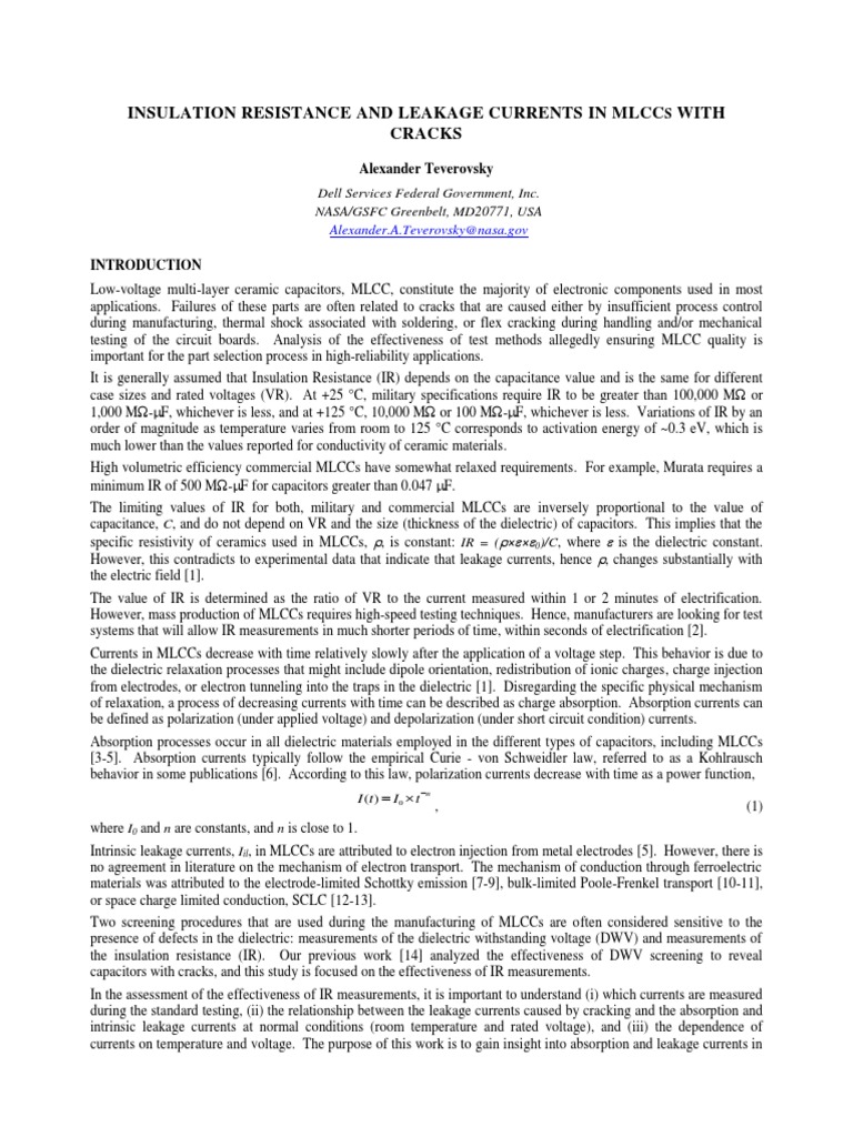 MLCC Insulation Resistance Analysis | PDF | Capacitor | Dielectric