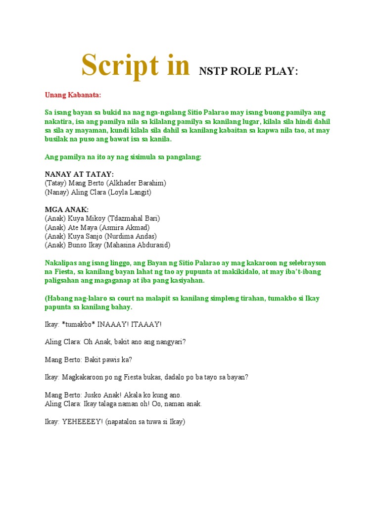 Script in NSTP ROLE PLAY | PDF