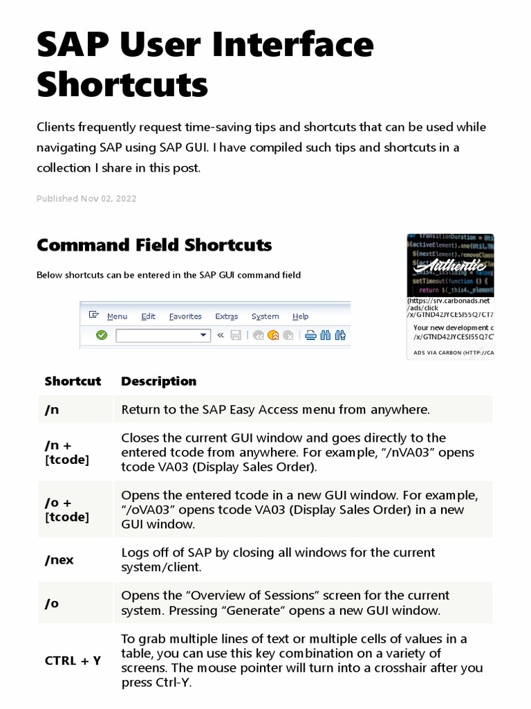 Sap User Interface Shortcuts Pdf Keyboard Shortcut Graphical User Interfaces