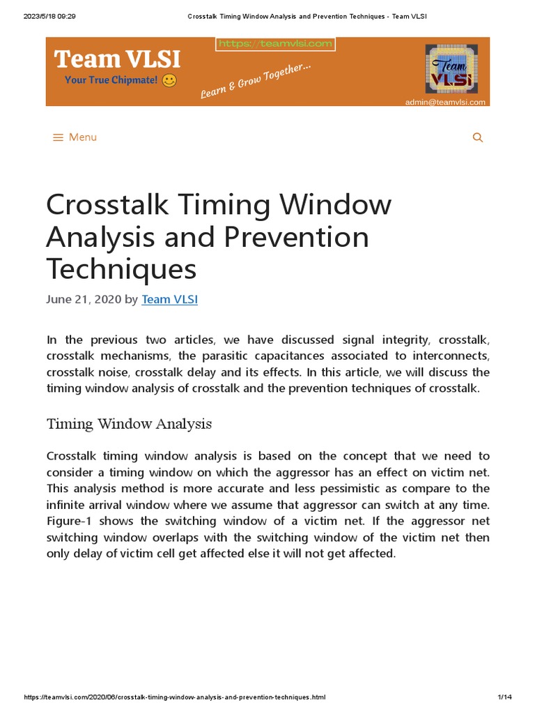 Crosstalk Timing Window Analysis And Prevention Techniques Team Vlsi Pdf Electronic