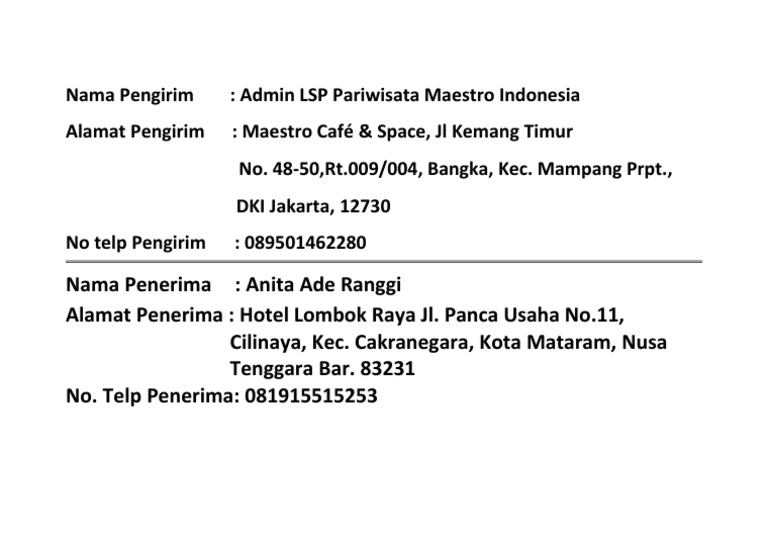 Format Pengiriman Alamat | PDF