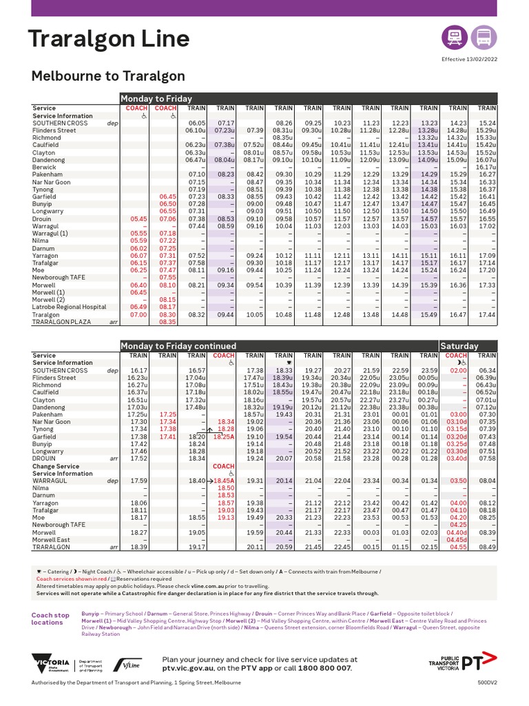 500 Traralgon Timetable Web 130222 v2 | PDF | Transport | Public Transport