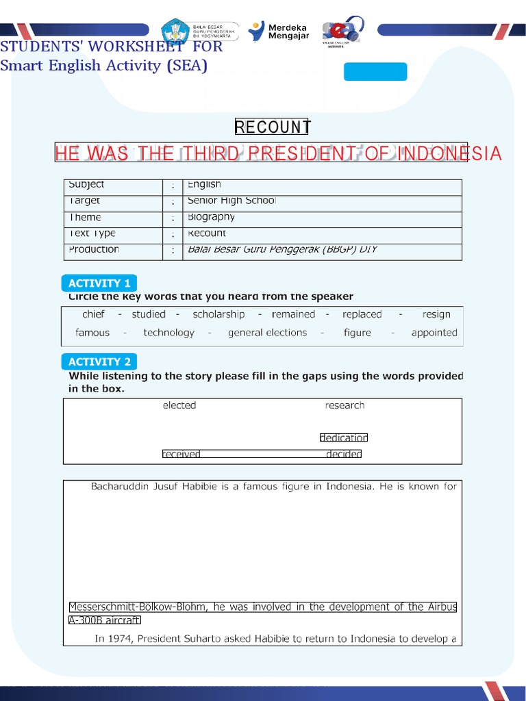 Worksheet Recount He Was The Third President Of Indonesia Muhammad Abdan Syakuro Pdf 