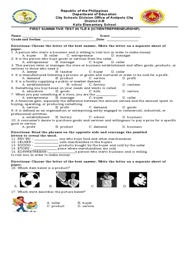 Summative Test in Ict No. 1 | PDF | Sales | Business