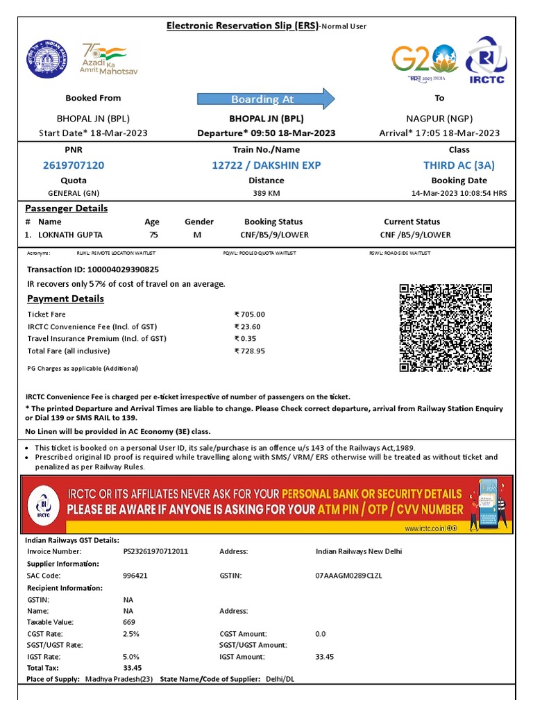 Dakshin Exp Third Ac (3A) | PDF | Identity Document