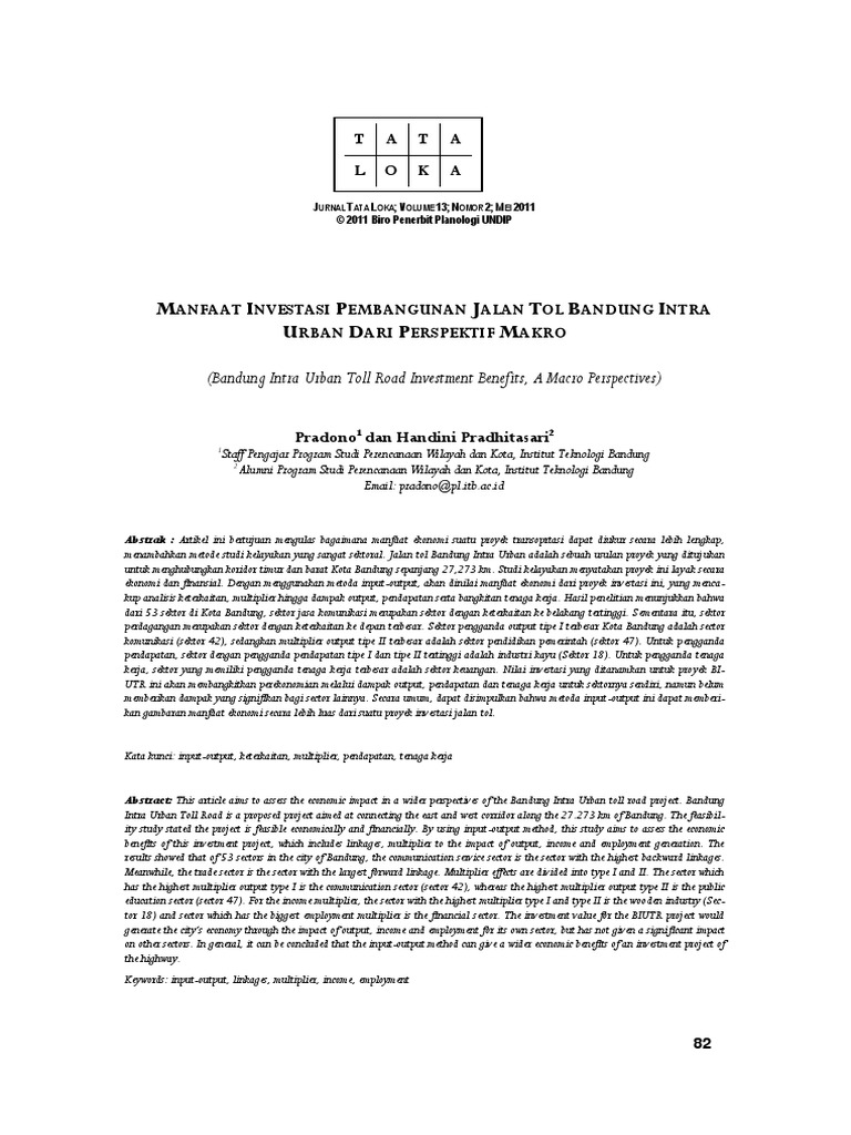 Analisis Jalan Tol Input Output | PDF