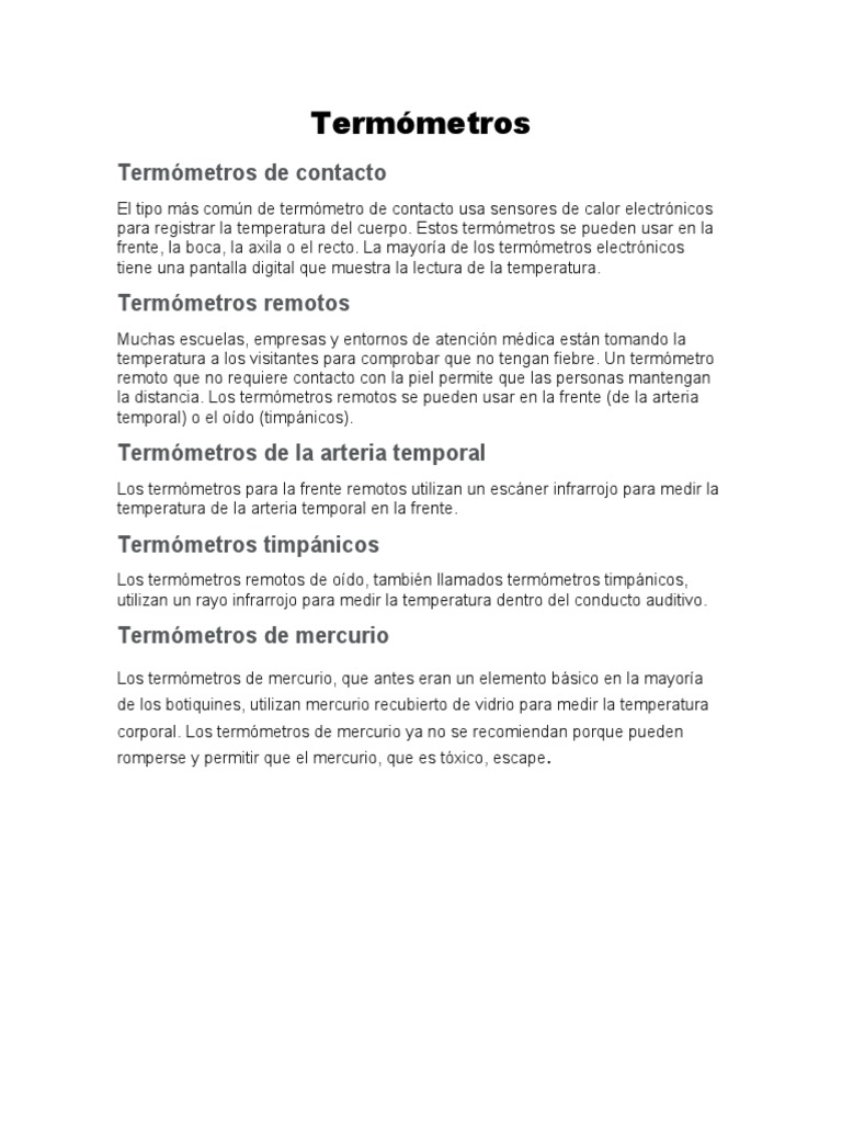 Tipos de termómetros y su uso | PDF