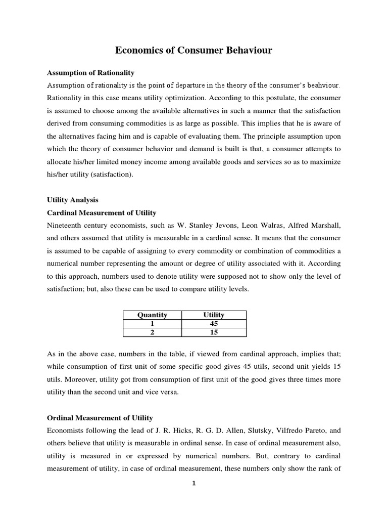 Consumer Behavior Economics Guide | PDF | Utility | Microeconomics