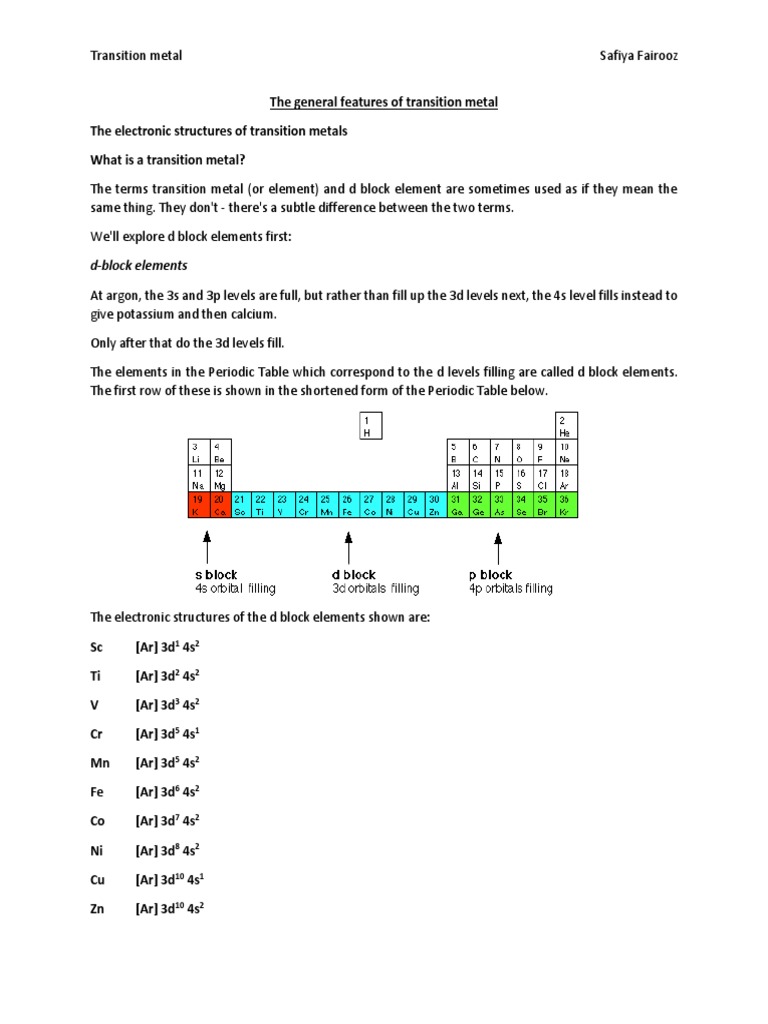 The General Features of Transition Metal | PDF