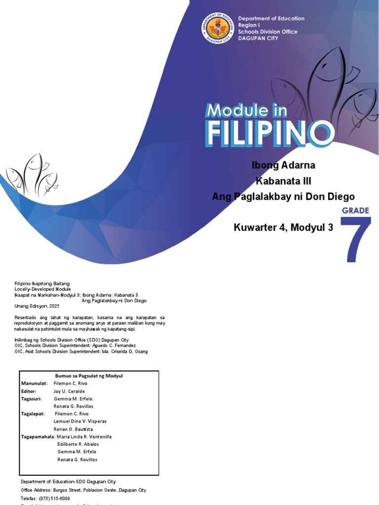 Filipino 7 - Q4 - Modyul 3 - Kabanata III Ang Paglalakbay Ni Don Diego | PDF