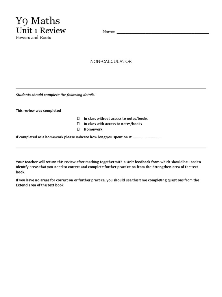 Y9 Unit 1 REVIEW (NEW) | PDF | Elementary Mathematics | Mathematics
