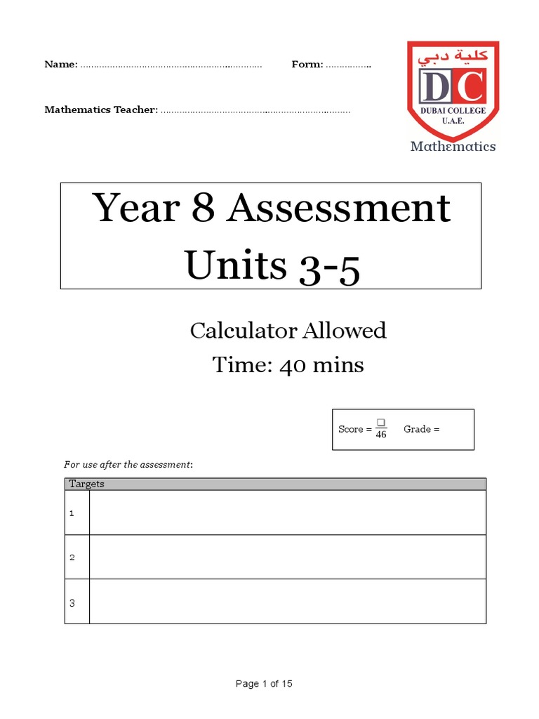 Y8 U3-5 Assessment (E2) (Tracing Paper NOT Needed - No Rotations) | PDF ...