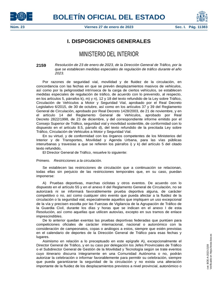 Boe A 2023 2159 | PDF | La carretera | Tráfico