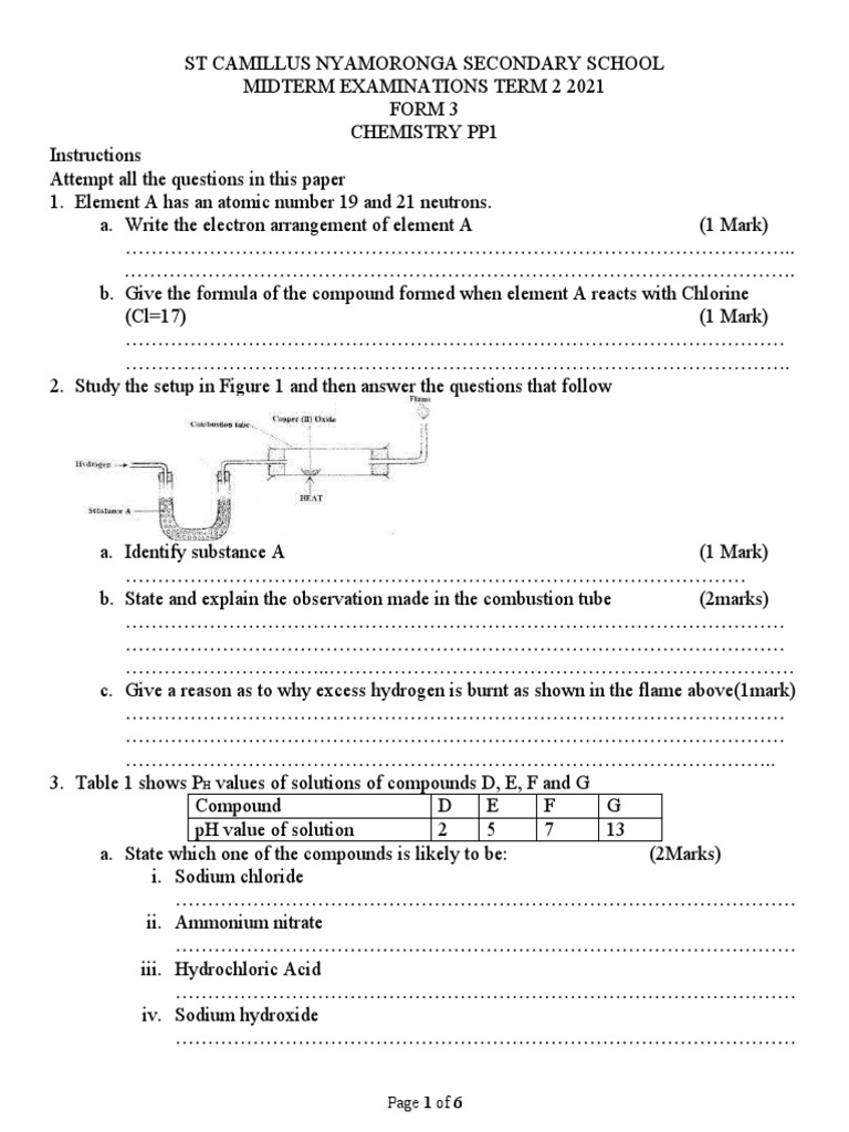 Form 3 Chem | PDF | Chemical Elements | Ph