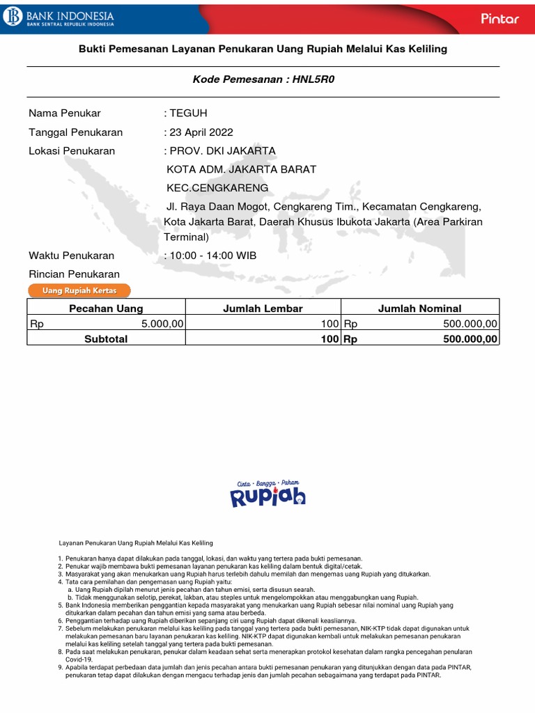 Bukti Pemesanan Penukaran Kas Keliling HNL5R0 | PDF