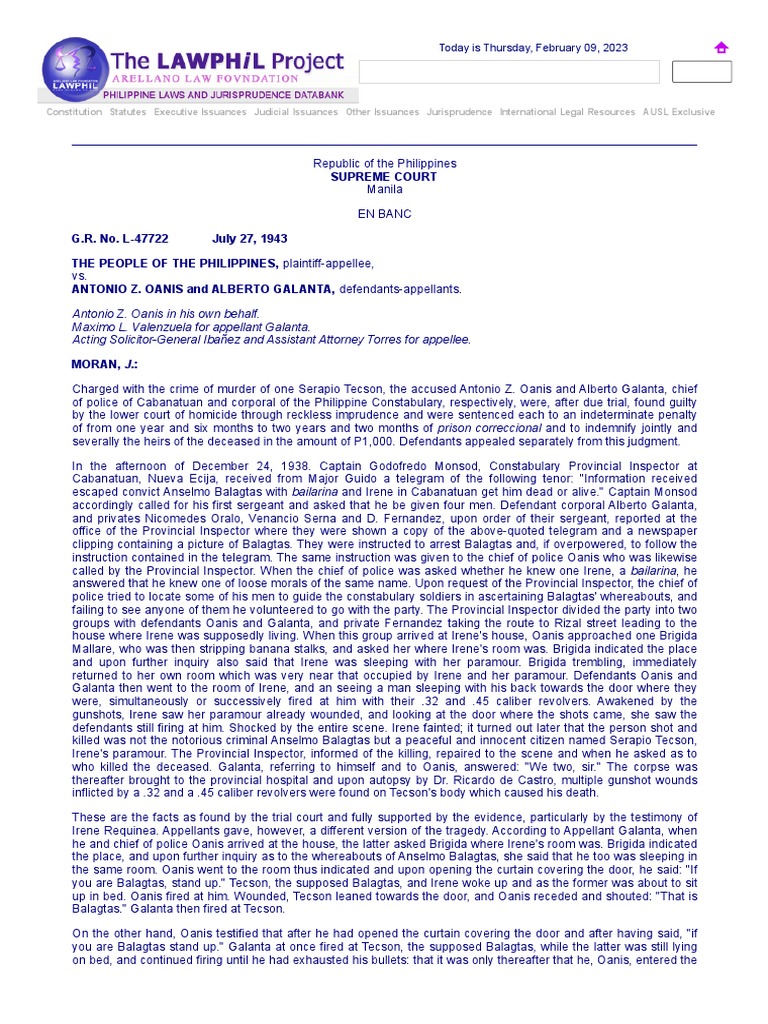 People v. Oanis, G.R. No. L-47722 | PDF | Criminal Law | Intention ...