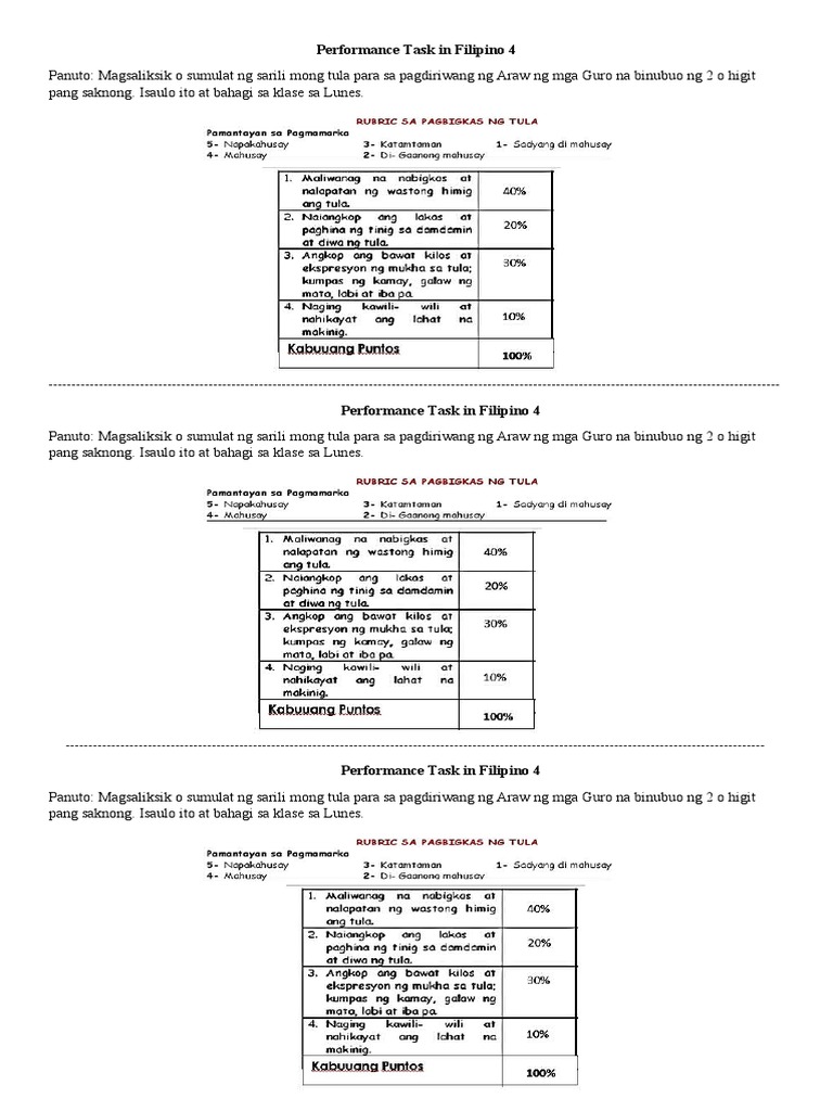 Performance Task in Filipino 4 Quarter 1 | PDF