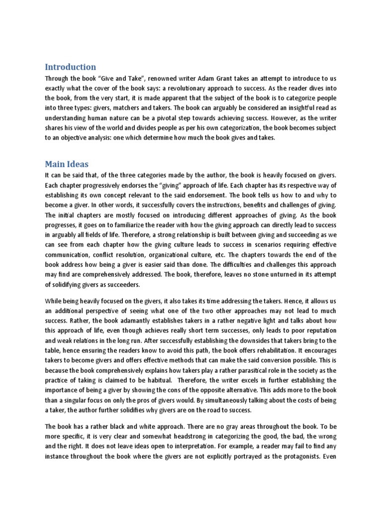 Book Review - Give and Take | PDF | Organizational Culture | Concept