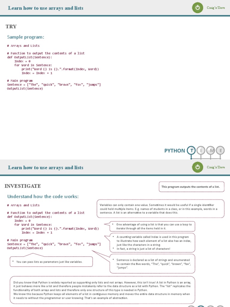 Python - Objective 08 Learn How To Use Arrays and Lists Workbook | PDF | Computer Program ...