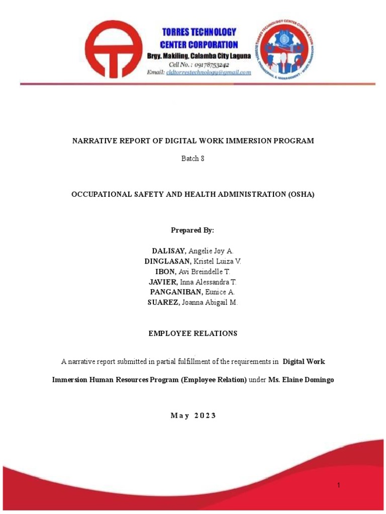 Narrative Report OSHA | Download Free PDF | Occupational Safety And ...