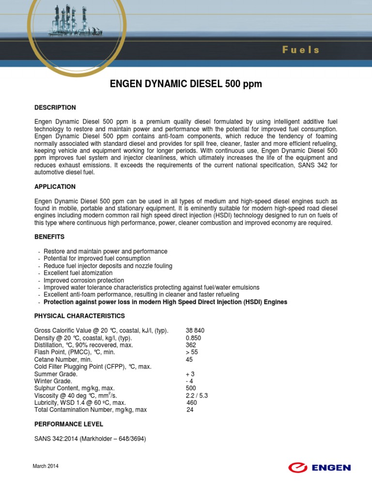 ENGEN DYNAMIC DIESEL 500 PPM | PDF | Diesel Engine | Energy Technology