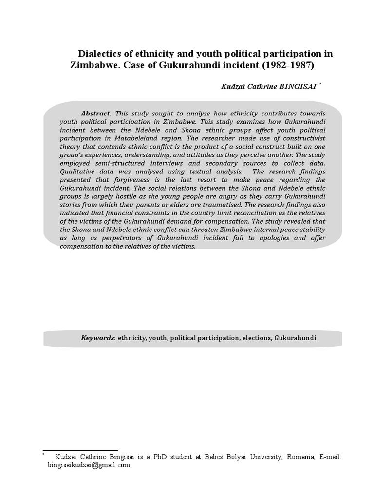 Kudzai Cathrine Bingisai. Paper | PDF | Robert Mugabe | Zimbabwe