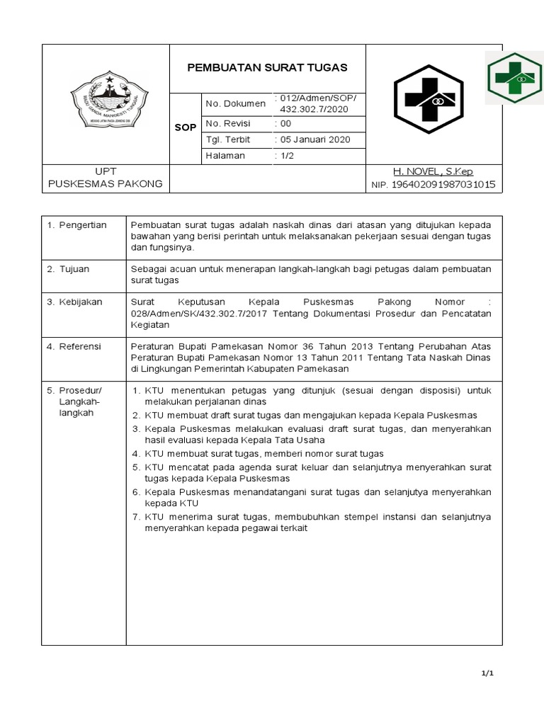 2. SOP PEMBUATAN SURAT TUGAS | PDF