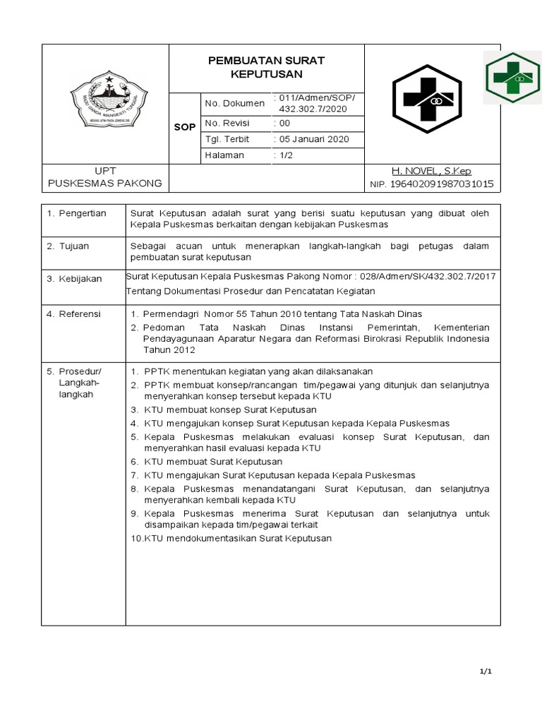 Sop Pembuatan Surat Keputusan | PDF