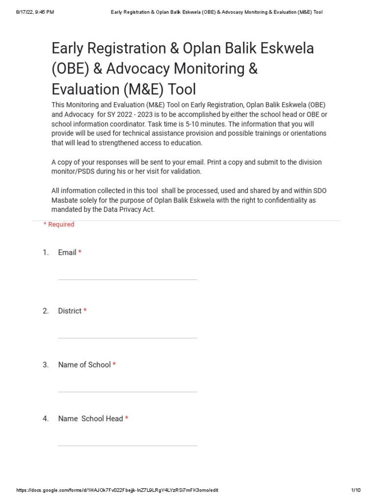 Early Registration Oplan Balik Eskwela OBE Activities Advocacy ...