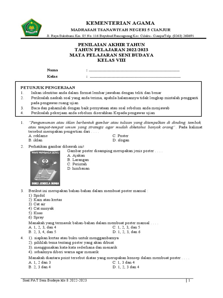 Soal PAT SBK 8 | PDF