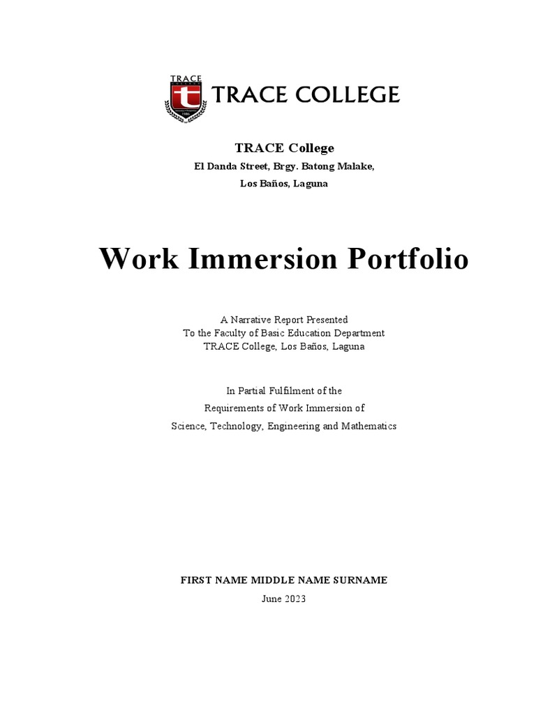 Work Immersion Portfolio Cover Page | PDF