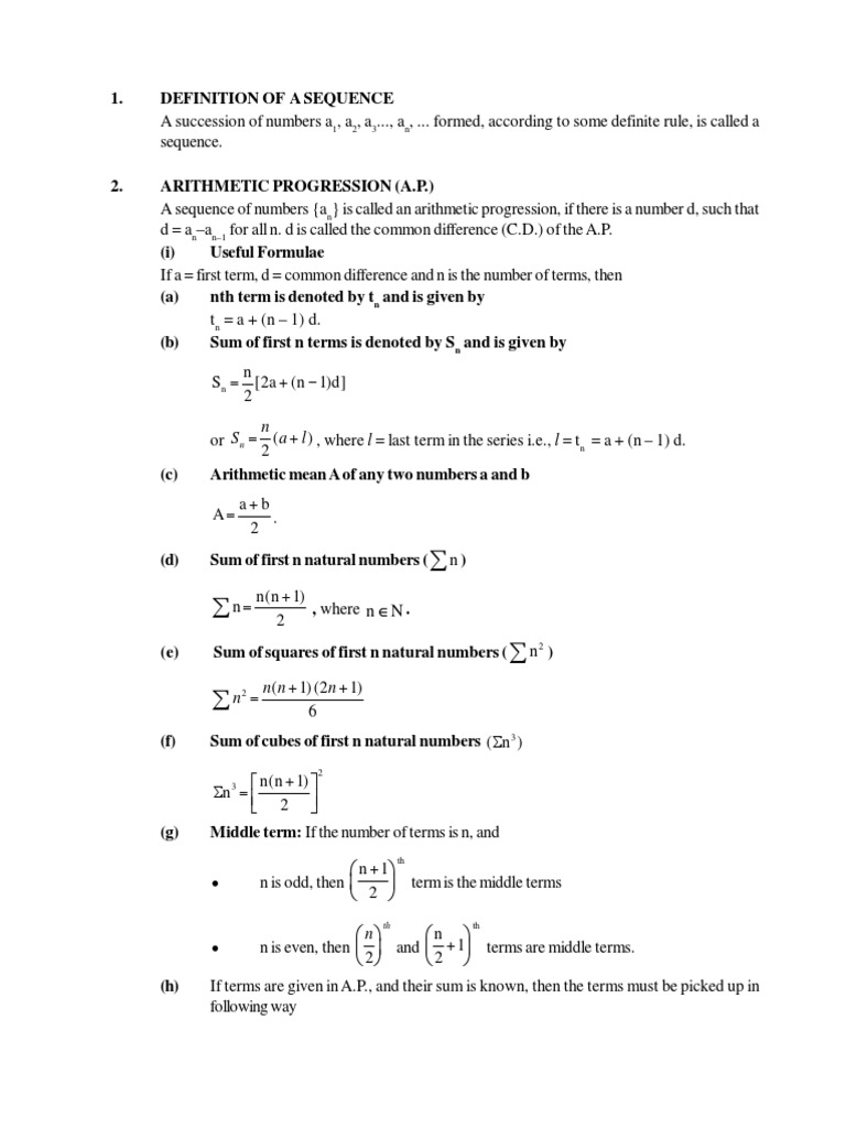 Progression & Series-01 - Theory | PDF | Mean | Summation