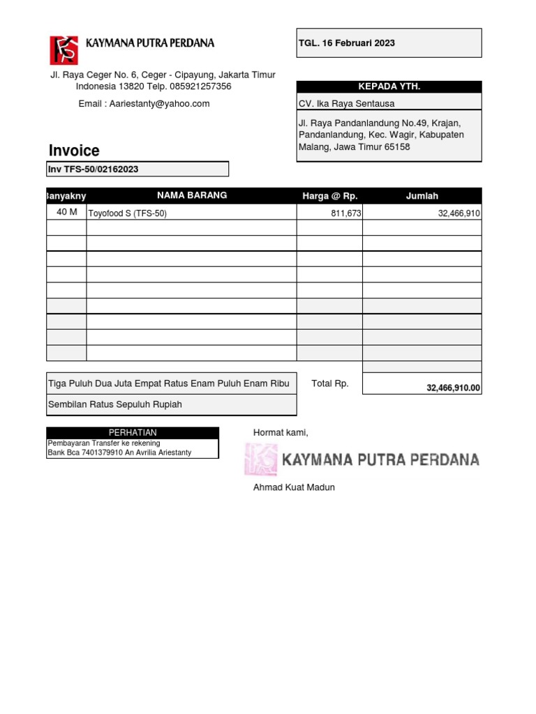 Invoice CV - Ika Raya Feb 2023 | PDF