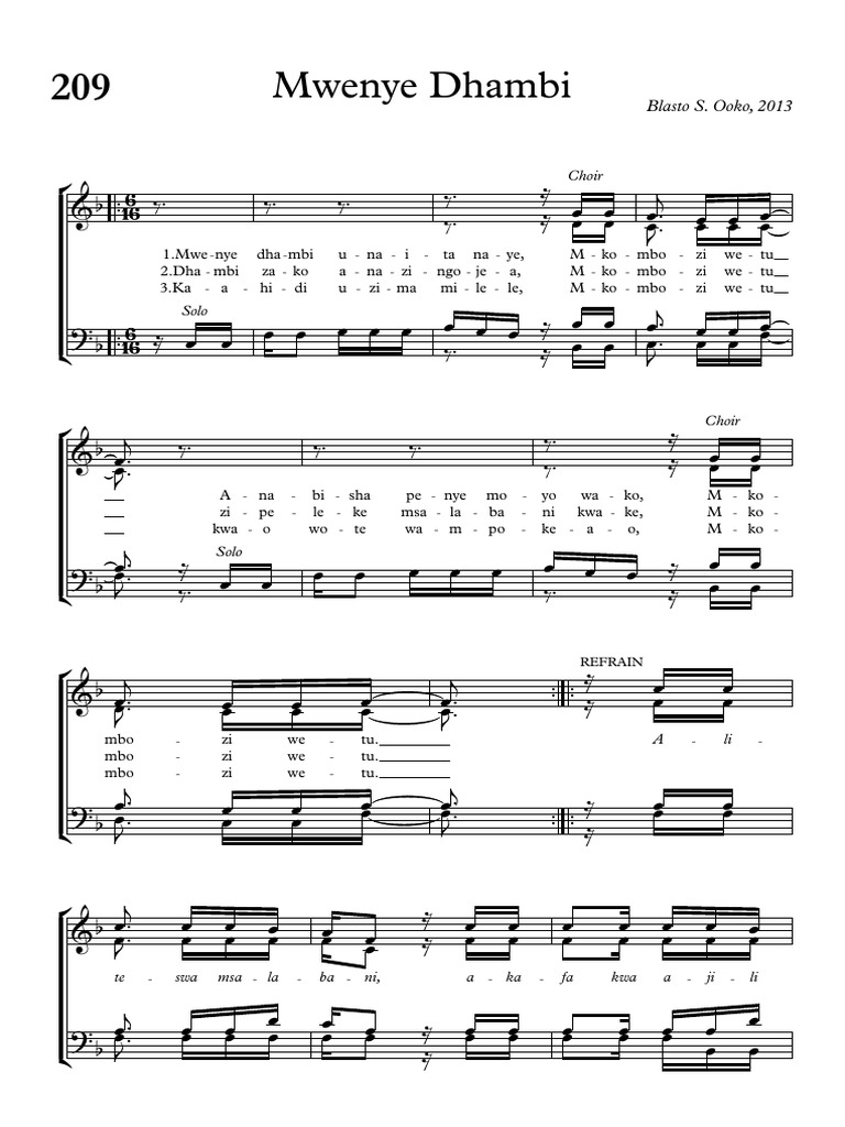 HYMN 209 Mwenye Dhambi - Full Score | PDF