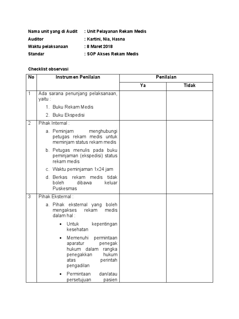 Instrumen Audit REKAM MEDIS | PDF