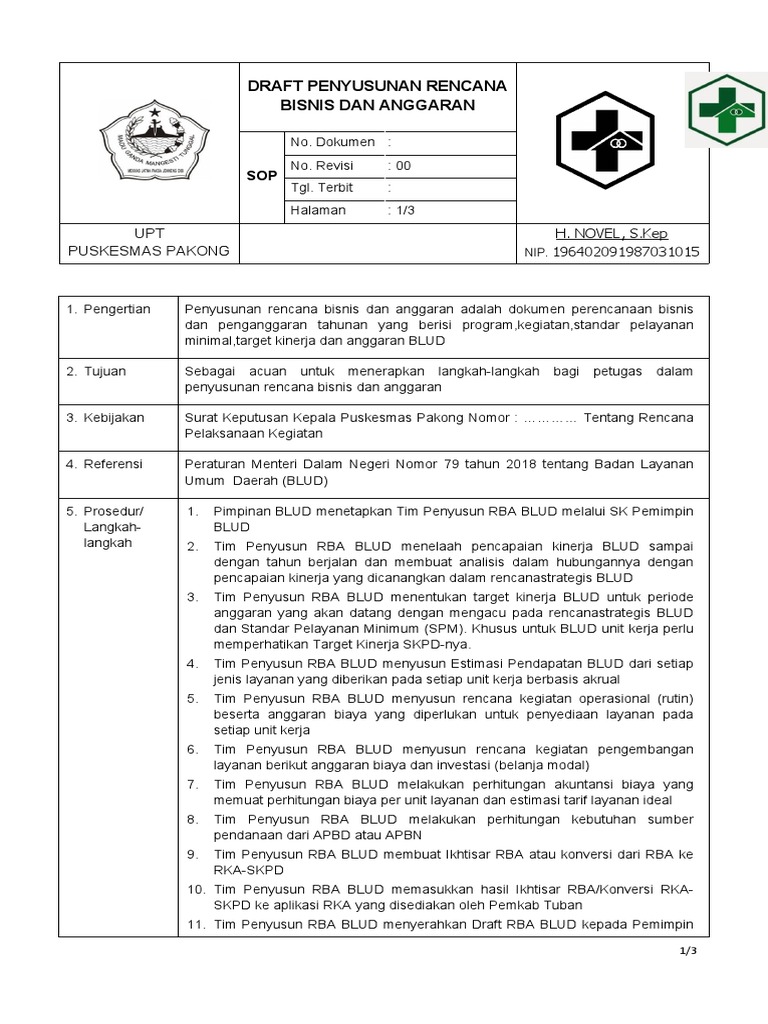 Sop Draf Penyusunan Rencana Bisnis Dan Anggaran (Rba) | PDF