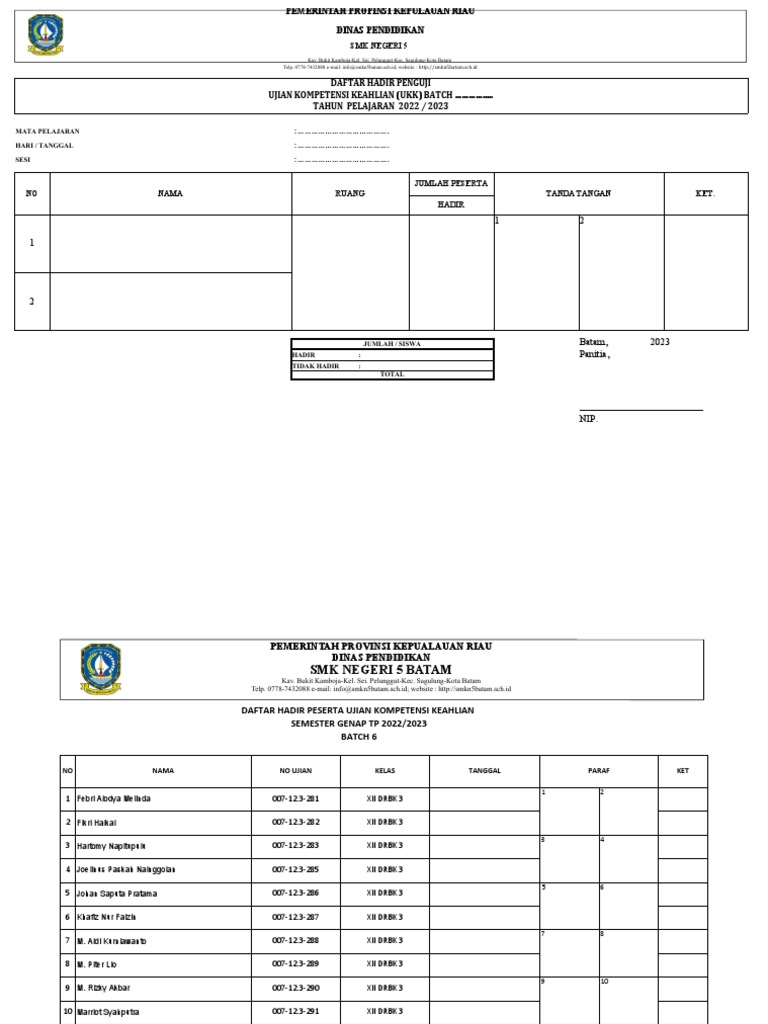 Absensi Ukk Siswa Dan Penguji Batch 6 | PDF