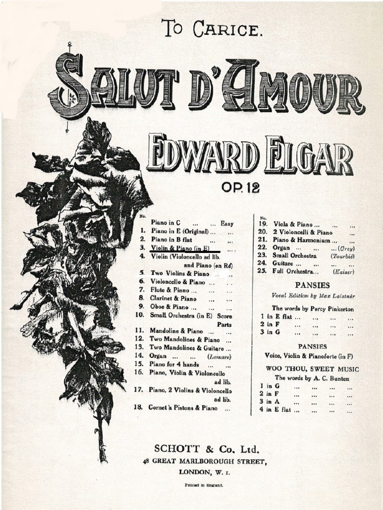 IMSLP558533-PMLP03415-Elgar Salut D'amour VN & Pno in E Score | PDF