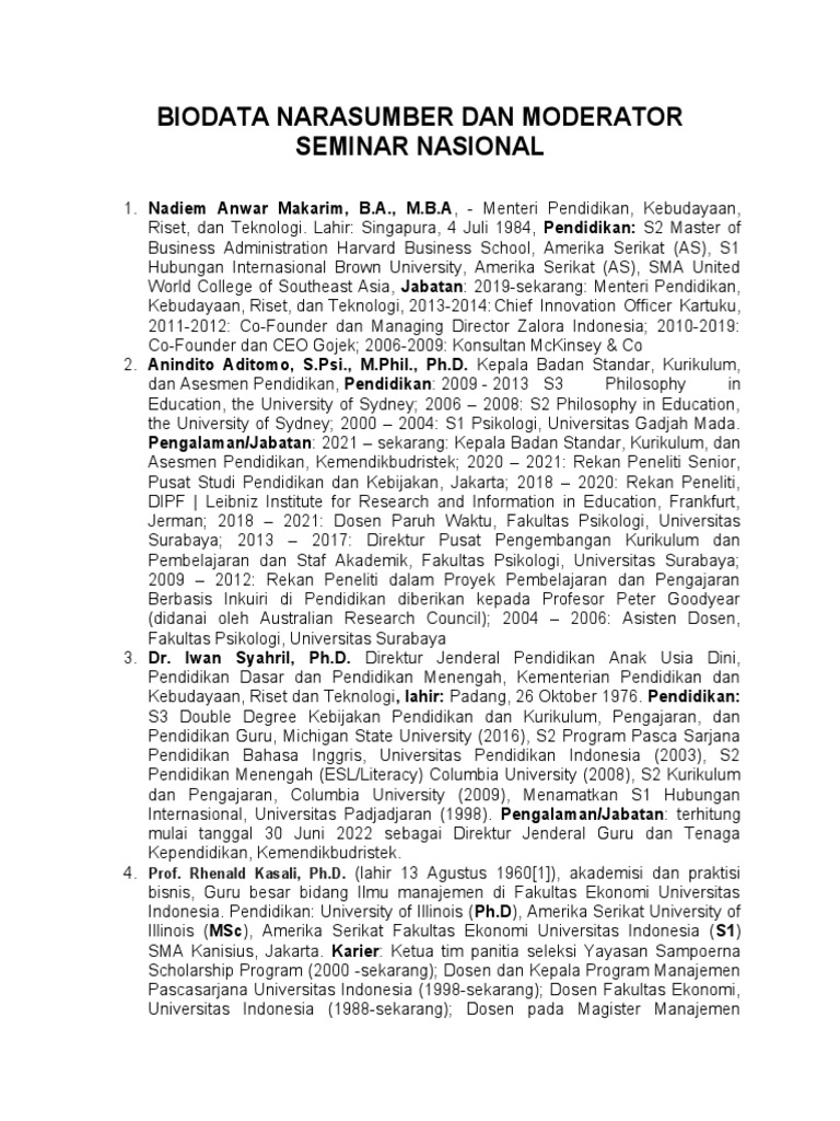 Biodata Narasumber Dan Moderator | PDF