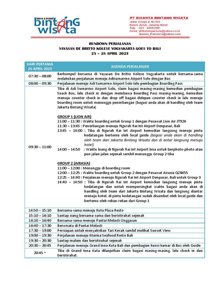 Rundown & Pedoman Perjalanan de Britto | PDF