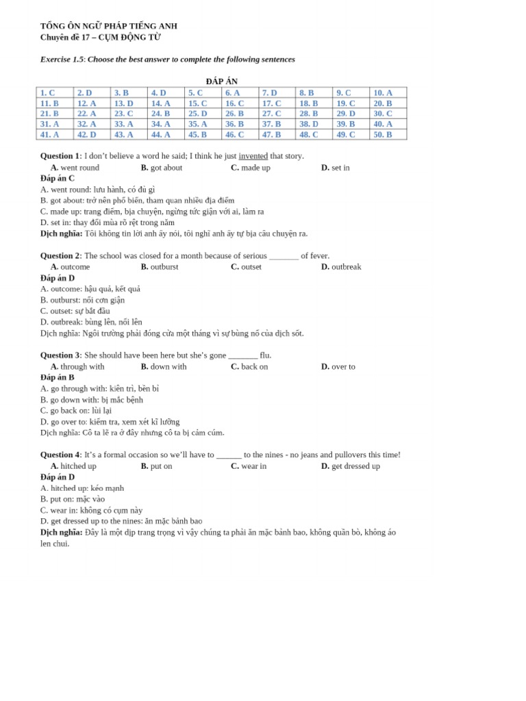 Đáp án Tổng ôn ngữ pháp tiếng anh CD17 Exercise (5).docx - Bài giảng, ppt, bài giảng điện tử | PDF