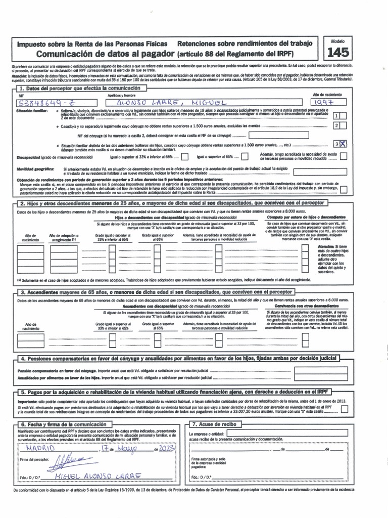 Modelo 145 Relleno Pdf