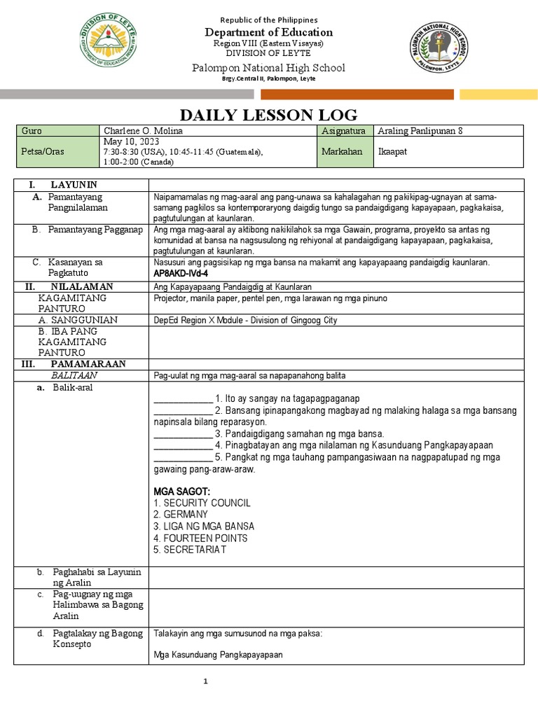 DLL - AP8 - Q4 - M3 - Ang Kapayapaang Pandaigdig at Kaunlaran 2 | PDF
