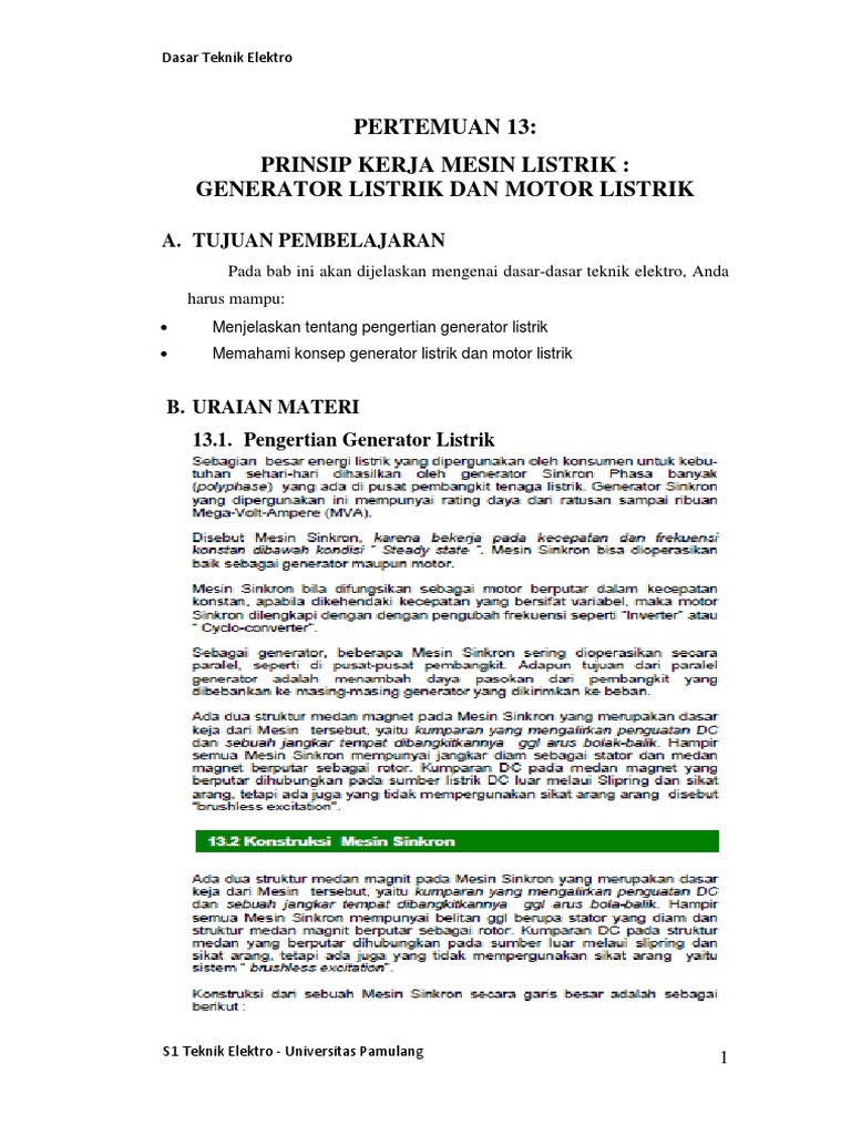 Prinsip Kerja Generator dan Motor Listrik | PDF | Teknologi & Rekayasa